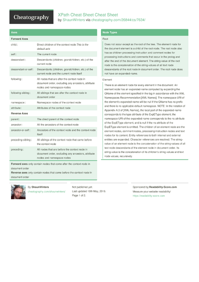 9 Xpath Cheat Sheets - Cheatography.com: Cheat Sheets For Every Occasion