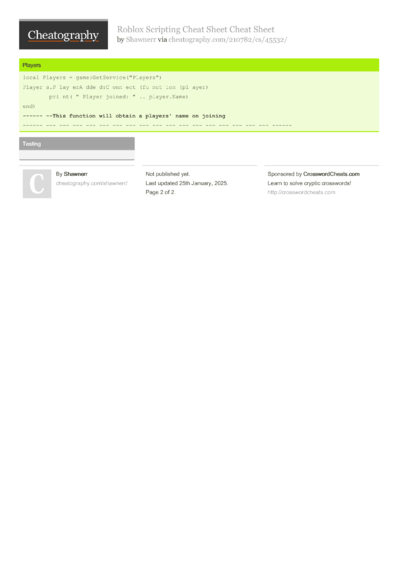 11 Roblox Cheat Sheets - Cheatography.com: Cheat Sheets For Every Occasion