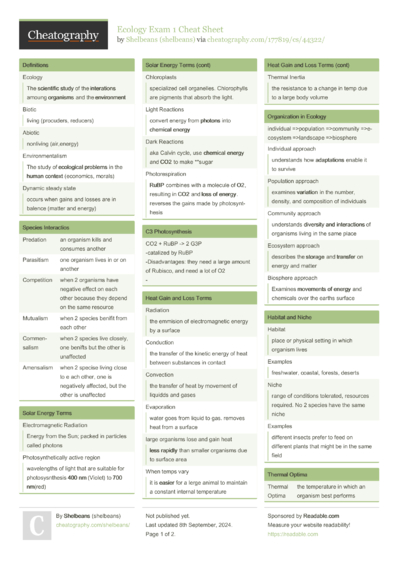 18 Ecology Cheat Sheets - Cheatography.com: Cheat Sheets For Every Occasion