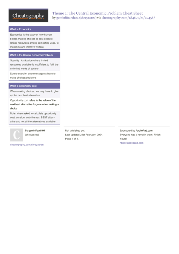 Theme 1: The Central Economic Problem Cheat Sheet by shreyasree ...