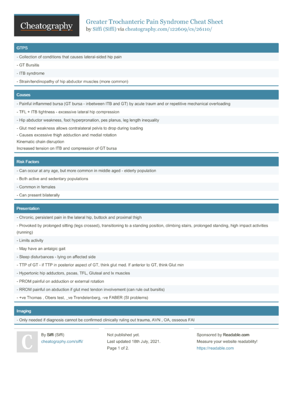 Greater Trochanteric Pain Syndrome Cheat Sheet by Siffi - Download free ...