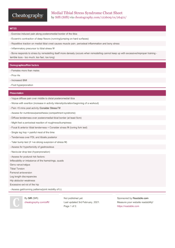 Medial Tibial Stress Syndrome Cheat Sheet by Siffi - Download free from ...