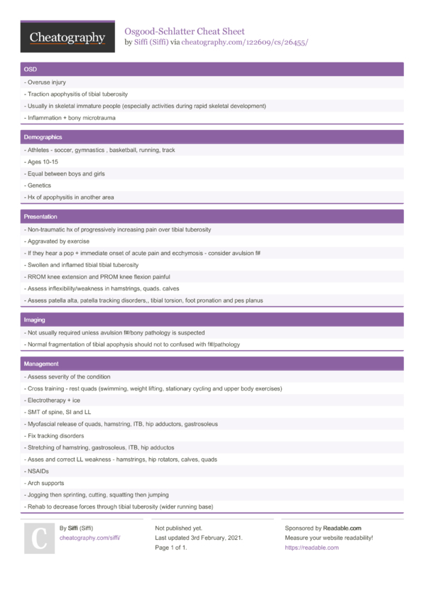 Osgood-Schlatter Cheat Sheet by Siffi - Download free from Cheatography ...