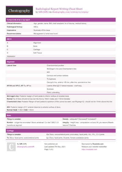 8 Radiology Cheat Sheets - Cheatography.com: Cheat Sheets For Every ...