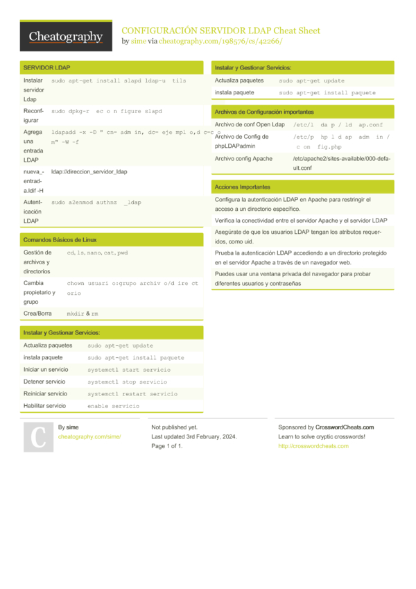 CONFIGURACIÓN SERVIDOR LDAP Cheat Sheet by sime - Download free from ...