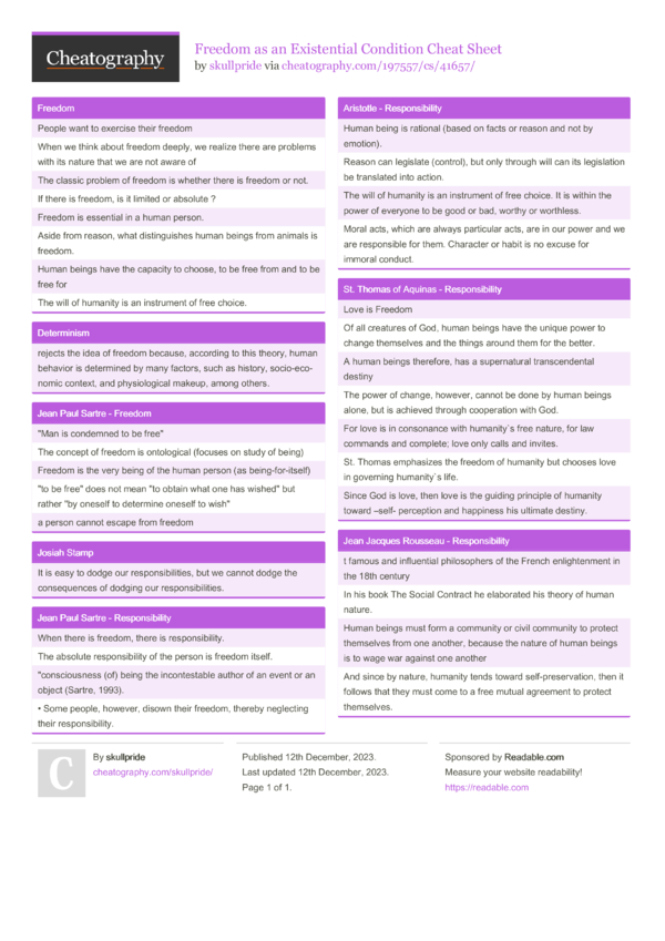 Freedom as an Existential Condition Cheat Sheet by skullpride ...