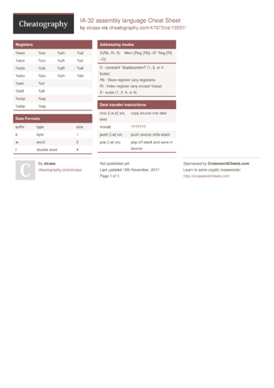 17 Assembly Cheat Sheets - Cheatography.com: Cheat Sheets For Every Occasion