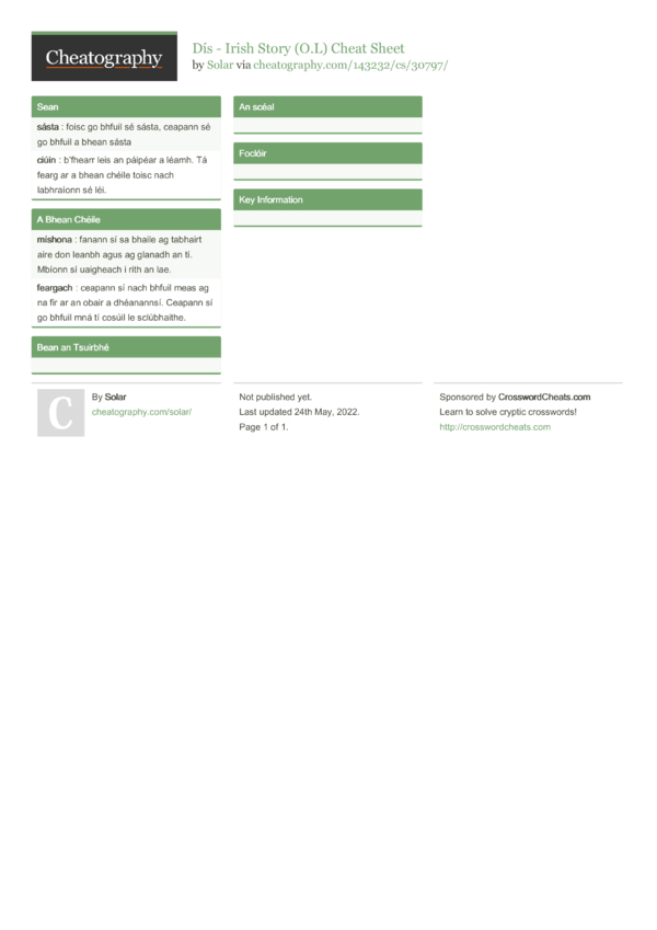 Dís - Irish Story (O.L) Cheat Sheet by Solar - Download free from ...