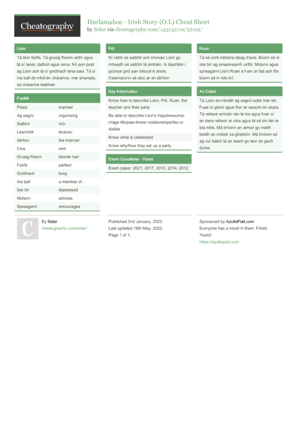 Hurlamaboc - Irish Story (O.L) Cheat Sheet by Solar - Download free ...