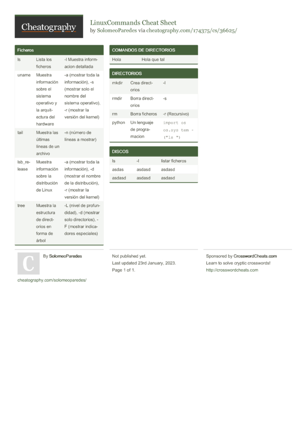 Linuxcommands Cheat Sheet By Solomeoparedes Download Free From Cheatography