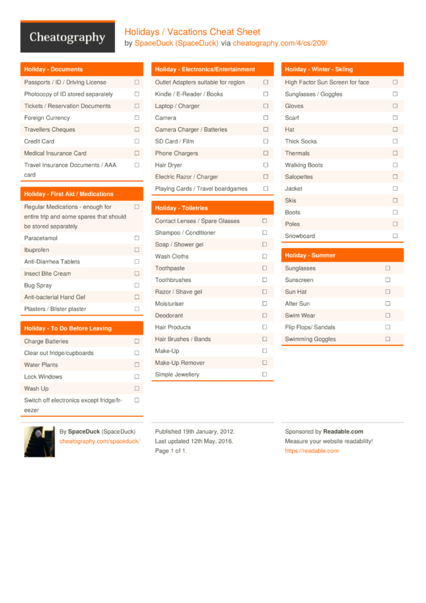 Holidays / Vacations Cheat Sheet by SpaceDuck - Download free from ...