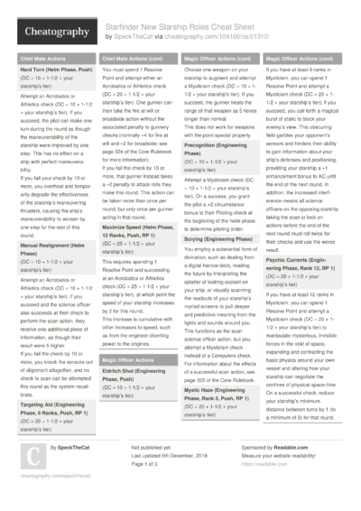 5 Starfinder Cheat Sheets - Cheatography.com: Cheat Sheets For Every ...