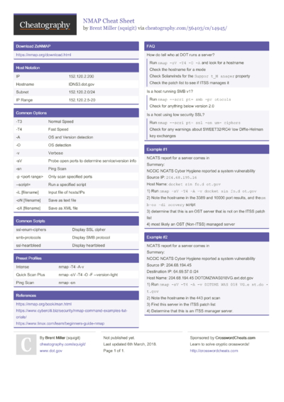 13 Nmap Cheat Sheets - Cheatography.com: Cheat Sheets For Every Occasion