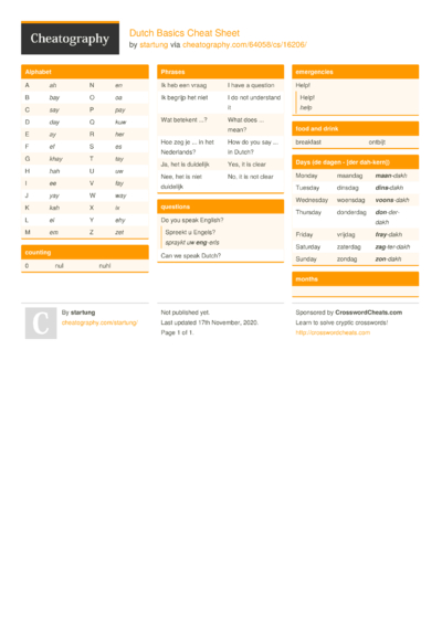 16 Dutch Cheat Sheets - Cheatography.com: Cheat Sheets For Every Occasion