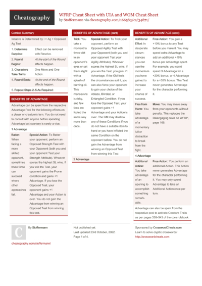 3 Wfrp Cheat Sheets - Cheatography.com: Cheat Sheets For Every Occasion