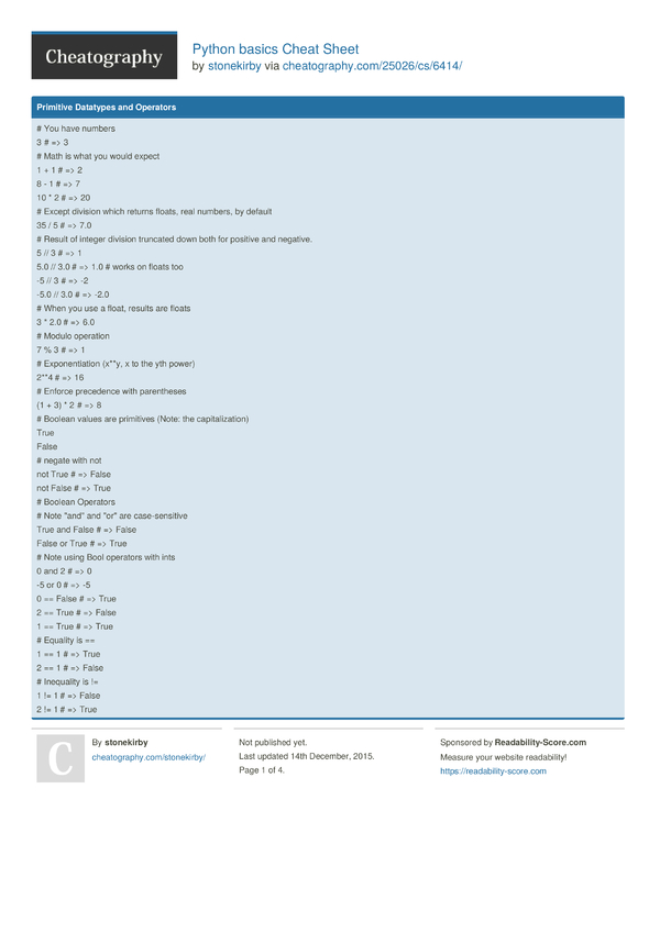 Python basics Cheat Sheet by stonekirby - Download free from ...
