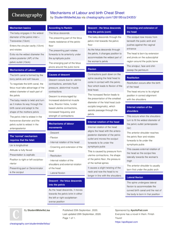 Mechanisms of Labour and birth Cheat Sheet by StudentMidwifeLisa ...