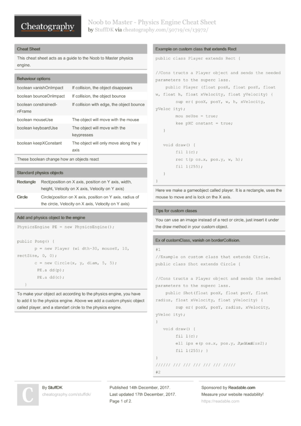 Noob to Master - Physics Engine Cheat Sheet by StuffDK - Download free ...