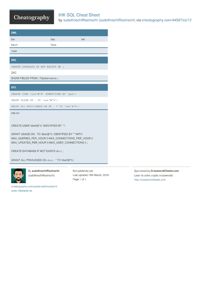 144 SQL Cheat Sheets - Cheatography.com: Cheat Sheets For Every Occasion