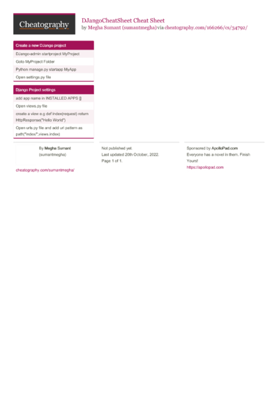 22 Django Cheat Sheets - Cheatography.com: Cheat Sheets For Every Occasion