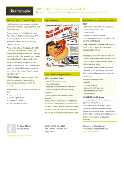 NEWSPAPERS A LEVEL MEDIA STUDIES Cheat Sheet by suzie22dixon - Download ...