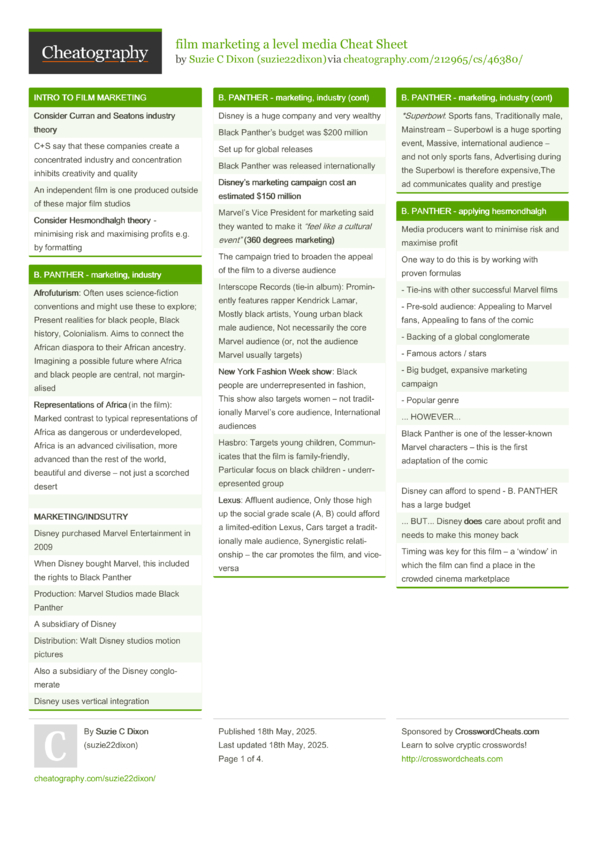 film marketing a level media Cheat Sheet by suzie22dixon - Download free from Cheatography ...