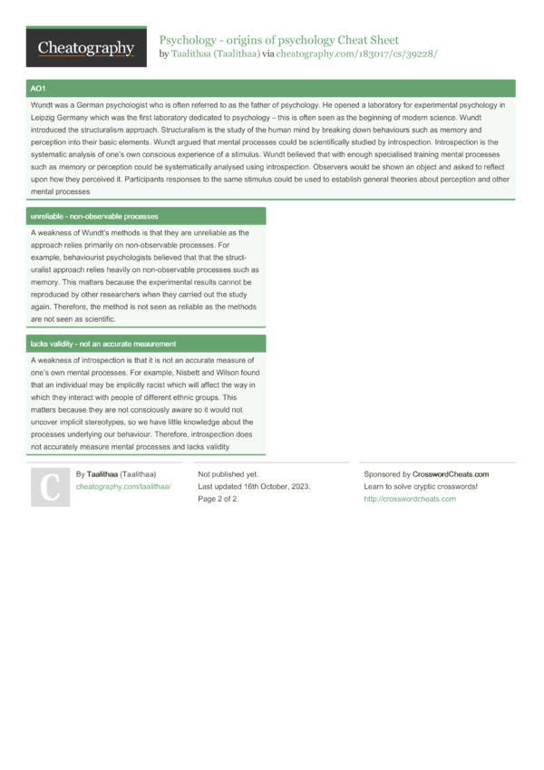 Psychology - origins of psychology Cheat Sheet by Taalithaa - Download ...