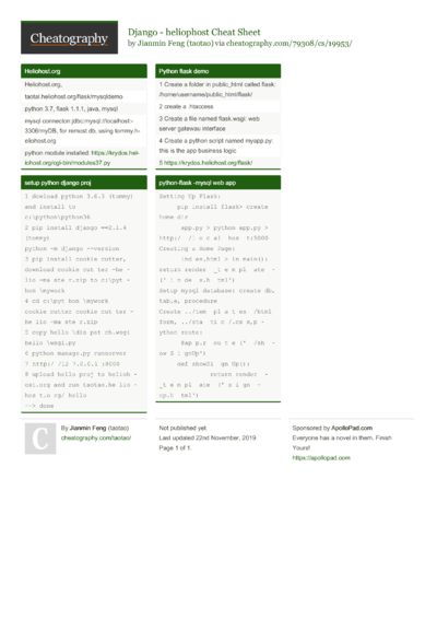 22 Django Cheat Sheets - Cheatography.com: Cheat Sheets For Every Occasion