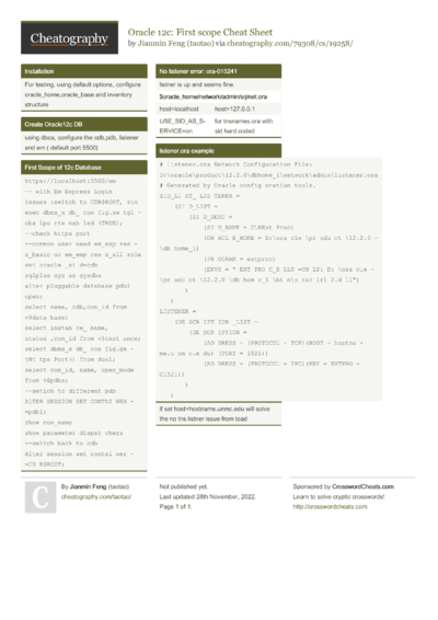 38 Oracle Cheat Sheets - Cheatography.com: Cheat Sheets For Every Occasion