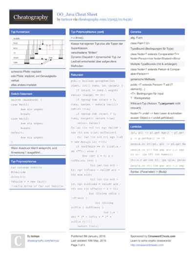 Java + OOP concept Cheat Sheet by son9912 - Download free from ... Java + OOP concept Cheat Sheet by son9912 - Download free from ...