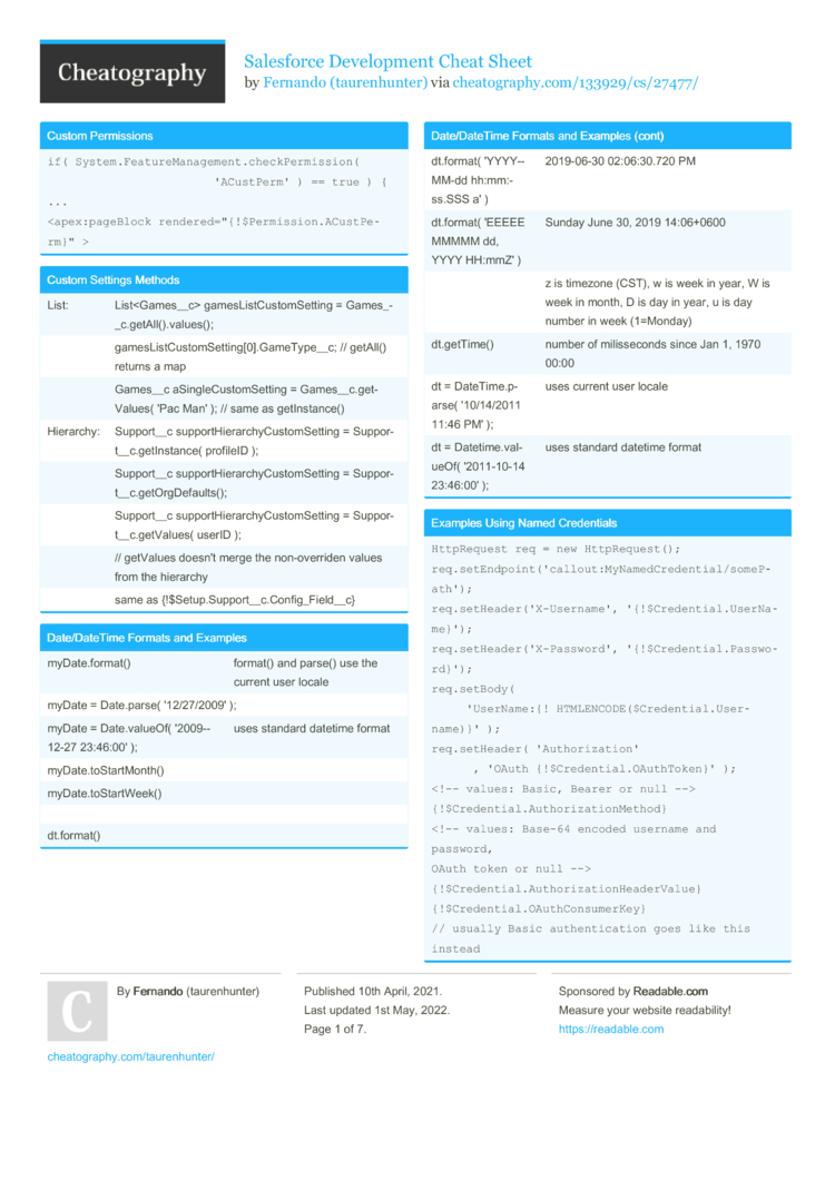 Salesforce Development Cheat Sheet by taurenhunter - Download free from ...