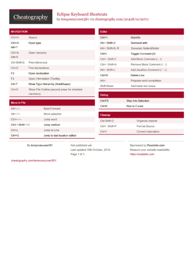 23 Eclipse Cheat Sheets - Cheatography.com: Cheat Sheets For Every Occasion