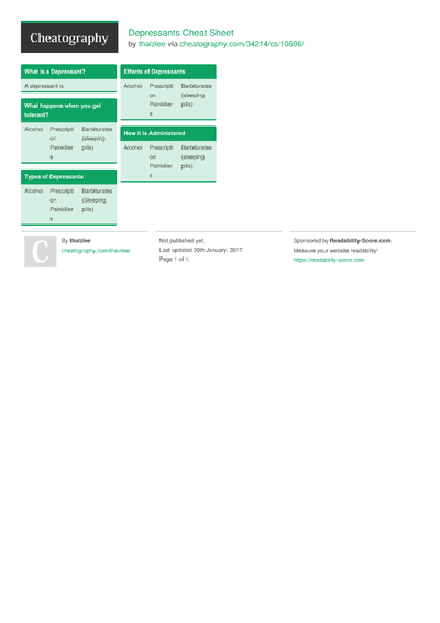 5 Depression Cheat Sheets - Cheatography.com: Cheat Sheets For Every ...