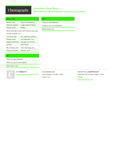 81 Games Cheat Sheets - Cheatography.com: Cheat Sheets For Every Occasion