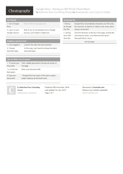 Google Documents shortcut keys Cheat Sheet by fredv - Download free ...