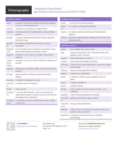 27 Vocab Cheat Sheets - Cheatography.com: Cheat Sheets For Every Occasion
