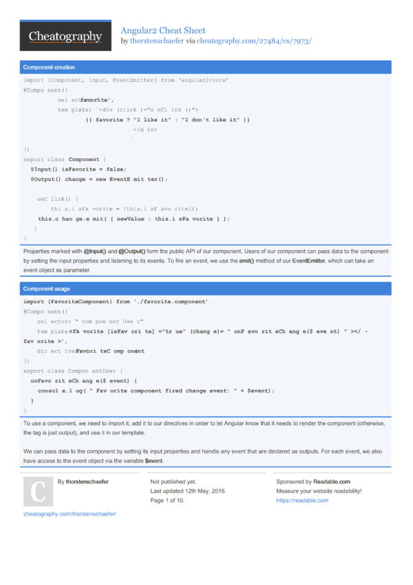 Angular2 Cheat Sheet by thorstenschaefer - Download free from Cheatography - Cheatography.com ...