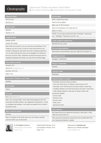 2 Helpdesk Cheat Sheets - Cheatography.com: Cheat Sheets For Every Occasion