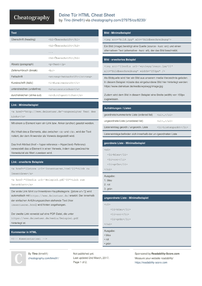 124 HTML Cheat Sheets - Cheatography.com: Cheat Sheets For Every Occasion