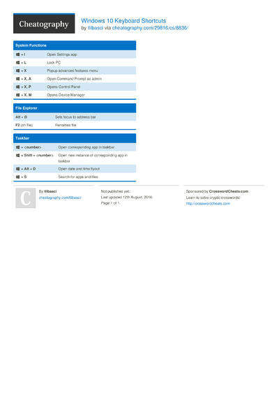 4 Windows10 Cheat Sheets - Cheatography.com: Cheat Sheets For Every ...