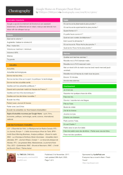 Google Home Commands Cheat Sheet by neckwrestler - Download free from ...