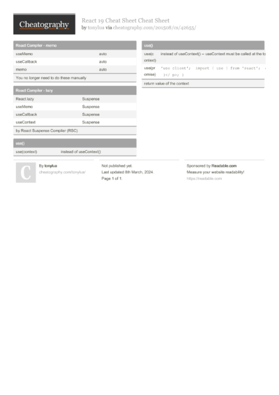 23 React Cheat Sheets - Cheatography.com: Cheat Sheets For Every Occasion