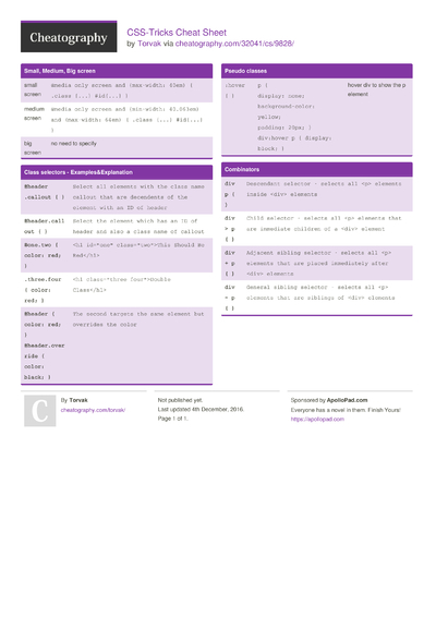 83 CSS Cheat Sheets - Cheatography.com: Cheat Sheets For Every Occasion