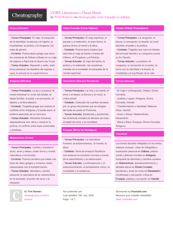 CORE Literatura 1 Cheat Sheet by Trini Romero - Download free from ...