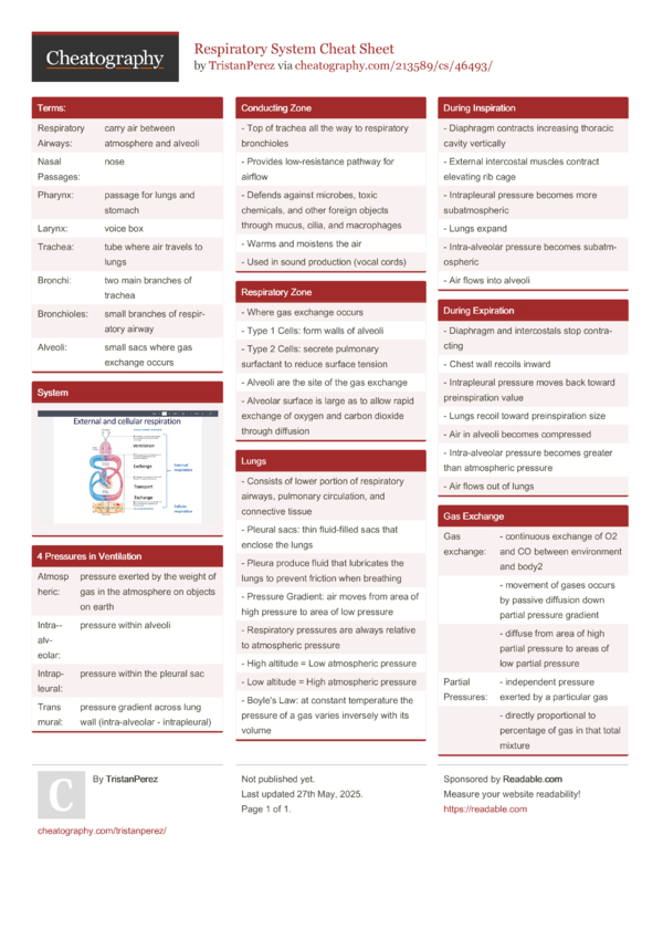 Respiratory System Cheat Sheet by TristanPerez - Download free from Cheatography - Cheatography ...