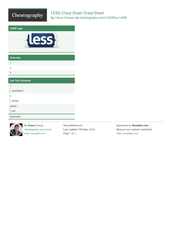 LESS Cheat Sheet Cheat Sheet by Ursus - Download free from Cheatography ...