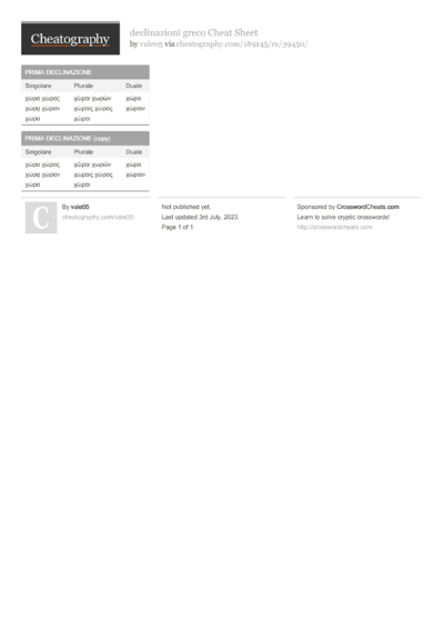 2 Greco Cheat Sheets - Cheatography.com: Cheat Sheets For Every Occasion