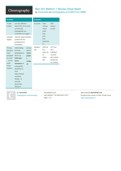 15 Biochemistry Cheat Sheets Cheat Sheets For Every