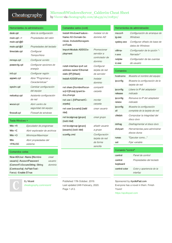 MicrosoftWindowsServer_Calderón Cheat Sheet by Vicent - Download free ...