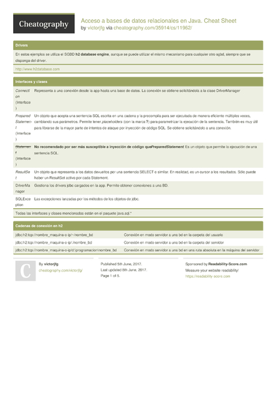 3 Jdbc Cheat Sheets - Cheatography.com: Cheat Sheets For Every Occasion 3 Jdbc Cheat Sheets - Cheatography.com: Cheat Sheets For Every Occasion